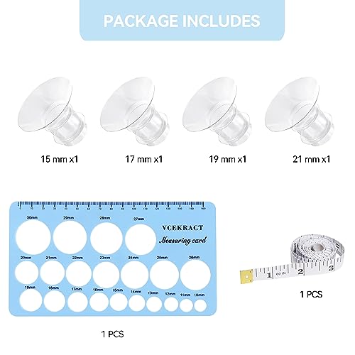 Vcekract Flange Inserts 15/17/19/21mm, Compatible with TSRETE, Medela, Momcozy S9/S9Pro/S12/S12Pro Wearable Breast Pump, Reduce 24mm Shield/Flange Nipple Tunnel Down to Correct Size 4PCS