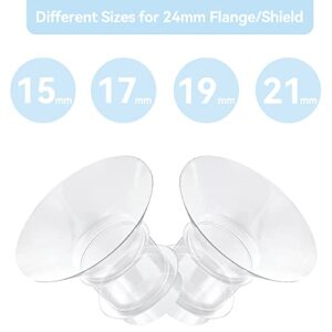 Vcekract Flange Inserts 15/17/19/21mm, Compatible with TSRETE, Medela, Momcozy S9/S9Pro/S12/S12Pro Wearable Breast Pump, Reduce 24mm Shield/Flange Nipple Tunnel Down to Correct Size 4PCS