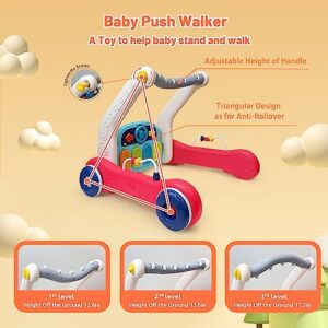 Baby Gym Play Mat & Baby Walker, Baby Activity Center with Music and Light, Tummy Time Mat, Push Toys for Toddler, Detachable Play Piano and Rattles for Newborn Babies Infants Boys Girls