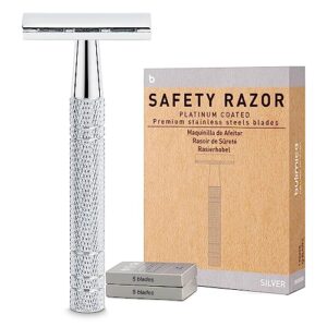 reusable double edge safety razor for women, single blade razors for men, with 10 platinum coated stainless steel razor blades, metal de razor for a close smooth shave, sustainable living choice