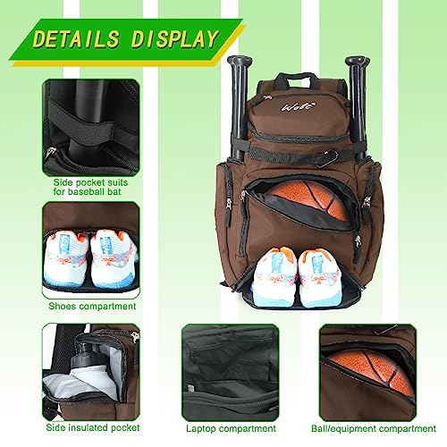 WOLT | Basketball Backpack Bag with Separate Ball Compartment and Shoes Pocket, Large Sports Equipment Bag for Basketball, Soccer, Rugby, Volleyball, Baseball Sport Backpack Bag