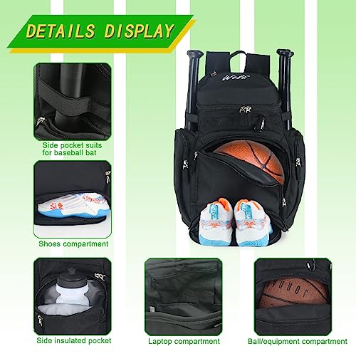 WOLT | Basketball Backpack Bag with Separate Ball Compartment and Shoes Pocket,Large Sports Equipment Bag for Basketball, Soccer, Rugby, Volleyball, Baseball Sport Backpack Bag