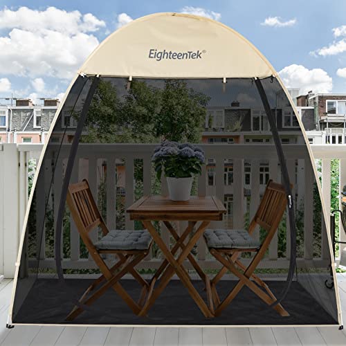 EighteenTek Screen House Room Pop Up Gazebo Outdoor Camping Canopy Tent Sun Shade Shelter Mesh Walls Not Waterproof 7’x4’x6.5’H Beige