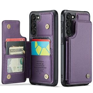 vinich samsung galaxy s23 plus case with card holder, samsung s23 plus wallet case for women men with rfid blocking, durable leather kickstand shockproof case for galaxy s23 plus 5g, purple