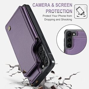 Vinich Samsung Galaxy S23 Plus Case with Card Holder, Samsung S23 Plus Wallet Case for Women Men with RFID Blocking, Durable Leather Kickstand Shockproof Case for Galaxy S23 Plus 5G, Purple