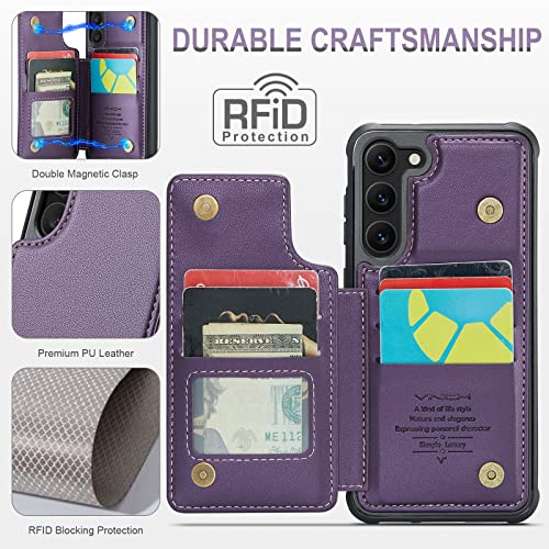 Vinich Samsung Galaxy S23 Plus Case with Card Holder, Samsung S23 Plus Wallet Case for Women Men with RFID Blocking, Durable Leather Kickstand Shockproof Case for Galaxy S23 Plus 5G, Purple