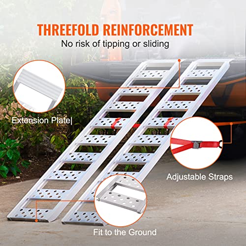 VEVOR Aluminum Ramps, 1250 lbs, Straight Ramp with Treads and Load Straps, Portable Loading Ramp for Motorcycles, ATVs, Trucks, Lawn Mowers, Dirt Bikes, Garden Tractors, 78" L x 12" W, 2Pcs