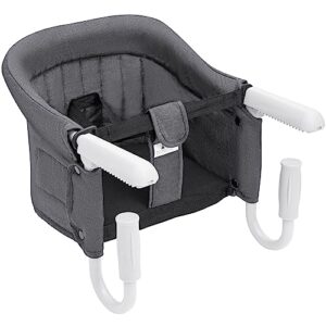 hook on high chair, portable clip on table high chairs for babies and toddlers, removable and washable baby feeding seat, high load design, attach to table for home and travel- grey