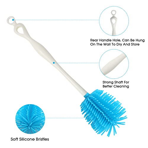 KOCOZA Silicone Baby Bottle Brush, 11" Water Bottle Cleaner Brush Soft No Scratch BPA-Free, for Baby Bottles, Sports Bottle, Vase, Glassware, Cups, Dishwasher & Sterilizer Safe(Blue)