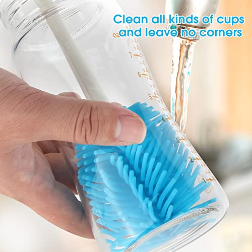 KOCOZA Silicone Baby Bottle Brush, 11" Water Bottle Cleaner Brush Soft No Scratch BPA-Free, for Baby Bottles, Sports Bottle, Vase, Glassware, Cups, Dishwasher & Sterilizer Safe(Blue)