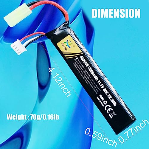 XDJXWJN 2pcs X 2000mAh 30C 11.1V Lipo Airsoft Battery with Mini Tamiya Connector for Airsoft Model Airsoft Rifle