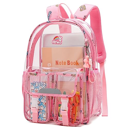 HTWO Clear Backpack for Girls Stadium Approved, PVC Backpacks Suitable for Elementary School, passed CPSC and With Pendant. (Pink)