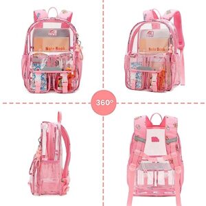 HTWO Clear Backpack for Girls Stadium Approved, PVC Backpacks Suitable for Elementary School, passed CPSC and With Pendant. (Pink)