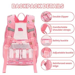 HTWO Clear Backpack for Girls Stadium Approved, PVC Backpacks Suitable for Elementary School, passed CPSC and With Pendant. (Pink)