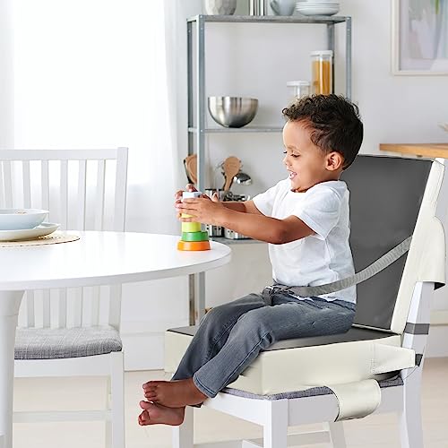 Toddler Booster Seat for Dining Table, Booster Seat for Baby Toddler Chair with Adjustable Waist Belt, Waterproof Kids Chair Cushion for 2-6 Years Old Kids (White)