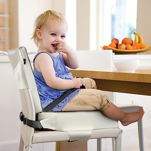 Toddler Booster Seat for Dining Table, Booster Seat for Baby Toddler Chair with Adjustable Waist Belt, Waterproof Kids Chair Cushion for 2-6 Years Old Kids (White)