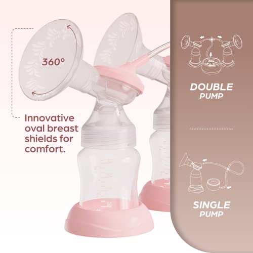 Smart Mommy Electric Breast Pump, High-Definition LCD- Portable Breast Pump, Backflow Design, 2 Modes Pumps and 9 Levels- Extractor De Leche Materna Electrico- BPA Free, Double-Pink