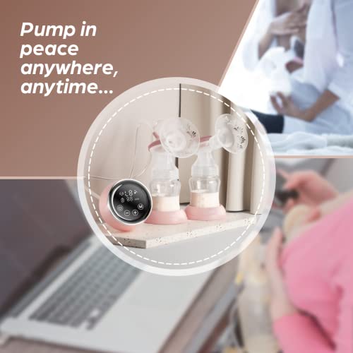 Smart Mommy Electric Breast Pump, High-Definition LCD- Portable Breast Pump, Backflow Design, 2 Modes Pumps and 9 Levels- Extractor De Leche Materna Electrico- BPA Free, Double-Pink