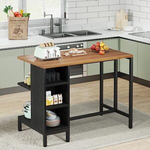 Tribesigns Kitchen Island with Storage Shelves, 43 Inch Kitchen Prep Table with 5 Open Shelves and Large Worktop, Industrial Butcher Block Island Coffee Bar Table, Dark Walnut (Stools Not Included)