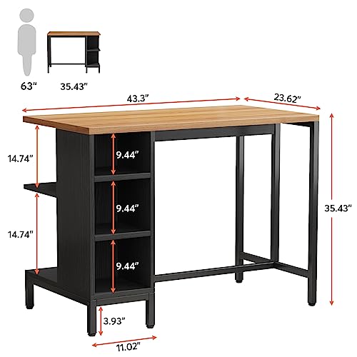 Tribesigns Kitchen Island with Storage Shelves, 43 Inch Kitchen Prep Table with 5 Open Shelves and Large Worktop, Industrial Butcher Block Island Coffee Bar Table, Dark Walnut (Stools Not Included)