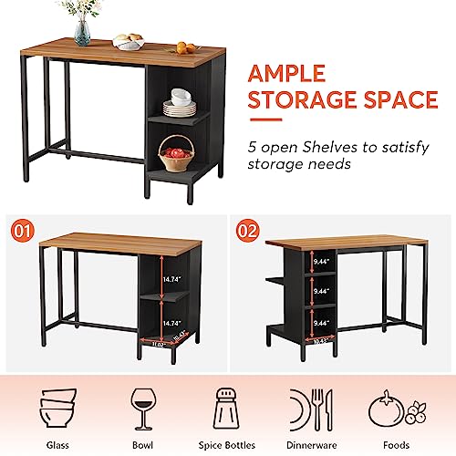 Tribesigns Kitchen Island with Storage Shelves, 43 Inch Kitchen Prep Table with 5 Open Shelves and Large Worktop, Industrial Butcher Block Island Coffee Bar Table, Dark Walnut (Stools Not Included)