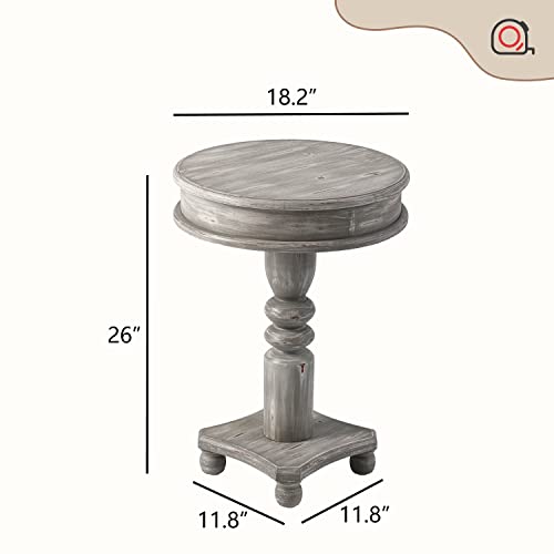 HOMPUS Vintage End Table Set of 2, Round Rustic Side Table Sets w Wood Grain Finish, 2 Pieces Nightstand Small Accent Table Mid-Century Modern for Living Room, Bed Room, Light Grey