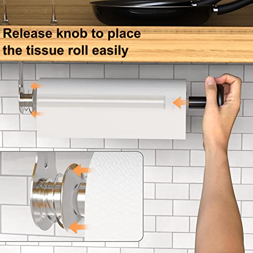 Paroto Paper Towel Holder, One Hand Tear Paper Towel Holder Under Cabinet Adhesive or Drilling，Stainless Steel Paper Towel Holder Wall Mount with Quick Release Knob for Kitchen and Bathroom