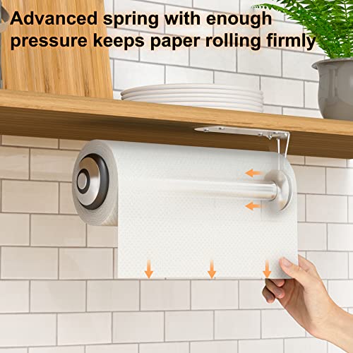 Paroto Paper Towel Holder, One Hand Tear Paper Towel Holder Under Cabinet Adhesive or Drilling，Stainless Steel Paper Towel Holder Wall Mount with Quick Release Knob for Kitchen and Bathroom