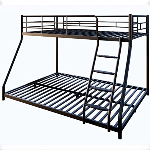 Oudiec Twin Over Full Metal Bunk Bed with Ladder,Sturdy Steel Bedframe with Safety Guardrail for Dorm,Bedroom,Guest Room,No Box Spring Needed,78.11''L*56.38''W*53.94''H,Black