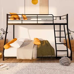 Oudiec Twin Over Full Metal Bunk Bed with Ladder,Sturdy Steel Bedframe with Safety Guardrail for Dorm,Bedroom,Guest Room,No Box Spring Needed,78.11''L*56.38''W*53.94''H,Black