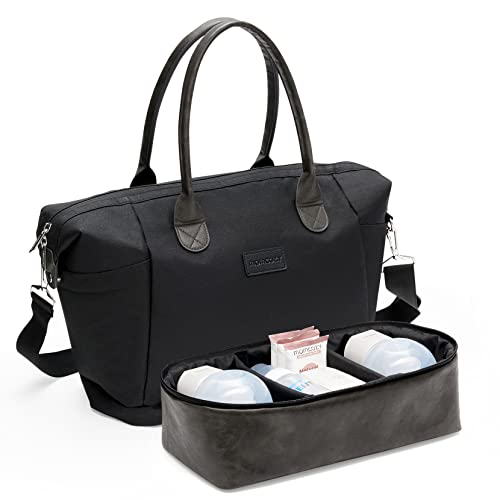 Momcozy Breast Pump Bag Diaper Bag Tote, Detachable Double Layer, Separate Storage Area for Breast Pump, with Changing Pad and 3 Insulated Pockets, Multifunction Diaper Bag for Travel, Work