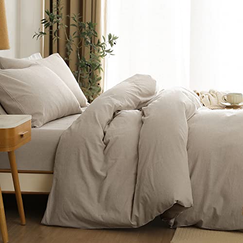 100% Washed Cotton Linen Like Duvet Cover Set King Size - Soft Cooling Natural Bedding Set for All Seasons - 1 Duvet Cover with Zipper Closure and 2 Pillow Shams(104x90 inches, Tannish Linen Grey)