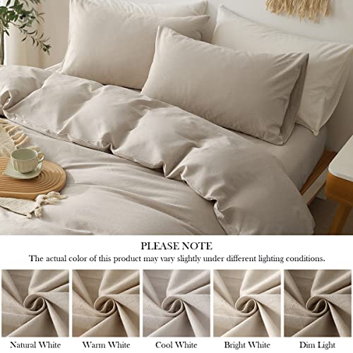 100% Washed Cotton Linen Like Duvet Cover Set King Size - Soft Cooling Natural Bedding Set for All Seasons - 1 Duvet Cover with Zipper Closure and 2 Pillow Shams(104x90 inches, Tannish Linen Grey)