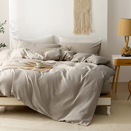 100% Washed Cotton Linen Like Duvet Cover Set King Size - Soft Cooling Natural Bedding Set for All Seasons - 1 Duvet Cover with Zipper Closure and 2 Pillow Shams(104x90 inches, Tannish Linen Grey)