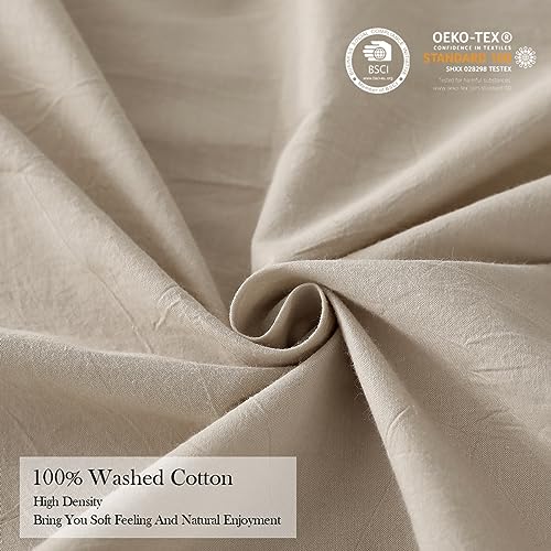 100% Washed Cotton Linen Like Duvet Cover Set King Size - Soft Cooling Natural Bedding Set for All Seasons - 1 Duvet Cover with Zipper Closure and 2 Pillow Shams(104x90 inches, Tannish Linen Grey)