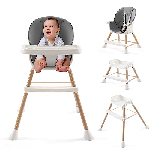 KYPPFAR 6 in 1 Baby High Chair, Convertible High Chairs for Babies and Toddlers, Adjustable Infant Baby Feeding Chair with Dishwasher Safe Tray(Dark Grey)