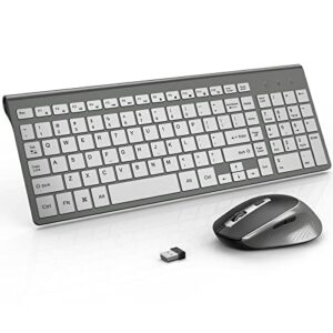 wireless keyboard and mouse, j joyaccess slim and ergonomic wireless keyboard and mouse combo,portable and comfortable typing for laptop/computer/desktop/pc-grey/silver