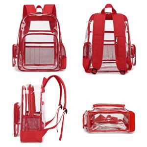 Mimfutu Heavy Duty Clear Backpack School Backpack, PVC Transparent Backpacks See Through Bookbag for Girls Boys Women Men (Red)