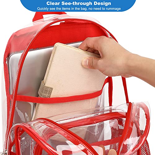 Mimfutu Heavy Duty Clear Backpack School Backpack, PVC Transparent Backpacks See Through Bookbag for Girls Boys Women Men (Red)