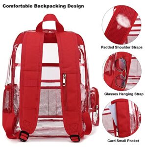 Mimfutu Heavy Duty Clear Backpack School Backpack, PVC Transparent Backpacks See Through Bookbag for Girls Boys Women Men (Red)