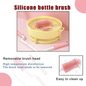 Silicone Bottle Cleaning Brush Set, 360° Rotating Silicone Bottle Cleaning Brush Cleaner Set for Baby Bottles, Sports Bottle, Vase, Glassware, and Smaller Diameter Bottle Openings (Pink)