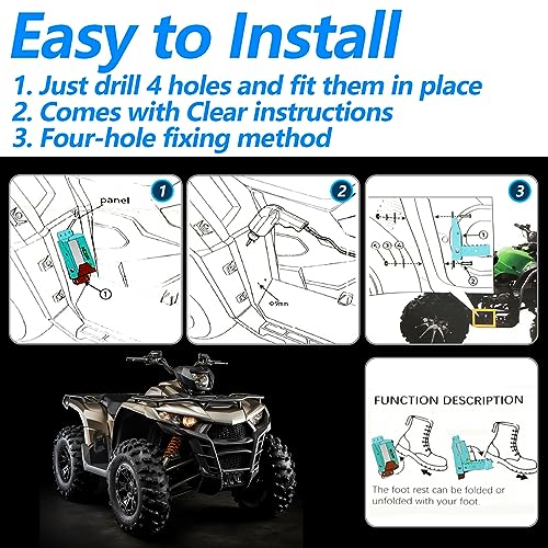 Pairs ATV Foot Rests for 4 Wheeler Rear Passenger Foot Pegs Universal Foldable Footrest Compatible for Polaris Sportsman Scrambler Grizzly Foreman Cforce Fourtrax