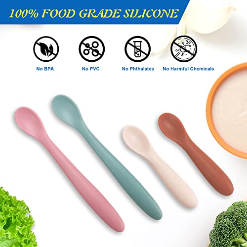 JUSONEY Silicone Baby Spoons - First Stage Baby Self Feeding Spoons 6+ Months,Shorter and Longer Infant Spoons Set for Parent and Self-Feeding,BPA Free Baby Led Weaning Spoons Training Spoon (8 Pack)