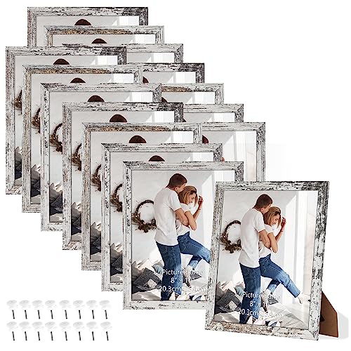 EdenseeLake 8x10 Picture Frame Set of 15, Distressed White Farmhouse Wood Photo Frame 8 by 10 for Wall or Tabletop Display