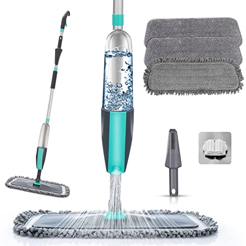 Spray Mops for Floor Cleaning Microfiber Floor Mop with 3 Washable Pads 1 Holder 1 Scraper Wet Dry Floor Cleaner 360 Degree Spin Dust Mop Hardwood Floor Mop