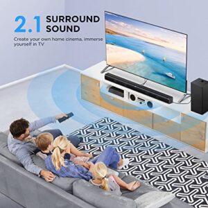 Tytye 2.1 Soundbar, 110dB Sound Bar for TV Surround 3D Sound, 5 EQ Modes Sound Bar with Subwoofer, Led Off, Bluetooth TV Sound Bar Works with 4K TV/Optical/Aux/USB Barre De Son