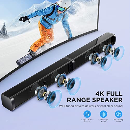 Tytye 2.1 Soundbar, 110dB Sound Bar for TV Surround 3D Sound, 5 EQ Modes Sound Bar with Subwoofer, Led Off, Bluetooth TV Sound Bar Works with 4K TV/Optical/Aux/USB Barre De Son