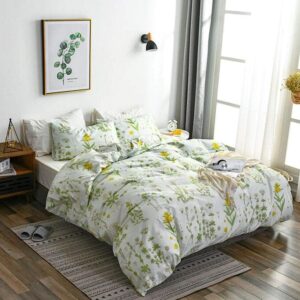 NTjinli Green Duvet Cover Full Size-Summer Flower Full Duvet Cover Set,100% Washed Microfiber Full Comforter Set,1 Duvet Cover with Zipper Closure and 2 Pillow Shams (Full)