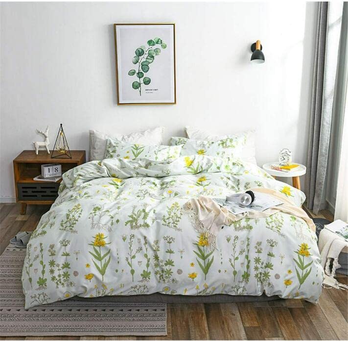 NTjinli Green Duvet Cover Full Size-Summer Flower Full Duvet Cover Set,100% Washed Microfiber Full Comforter Set,1 Duvet Cover with Zipper Closure and 2 Pillow Shams (Full)