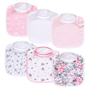 lazyrhino baby bibs - 6 pack waterproof cotton bibs with snap, soft and thick absorbent drooling, teething bibs for easy use (pink-f)